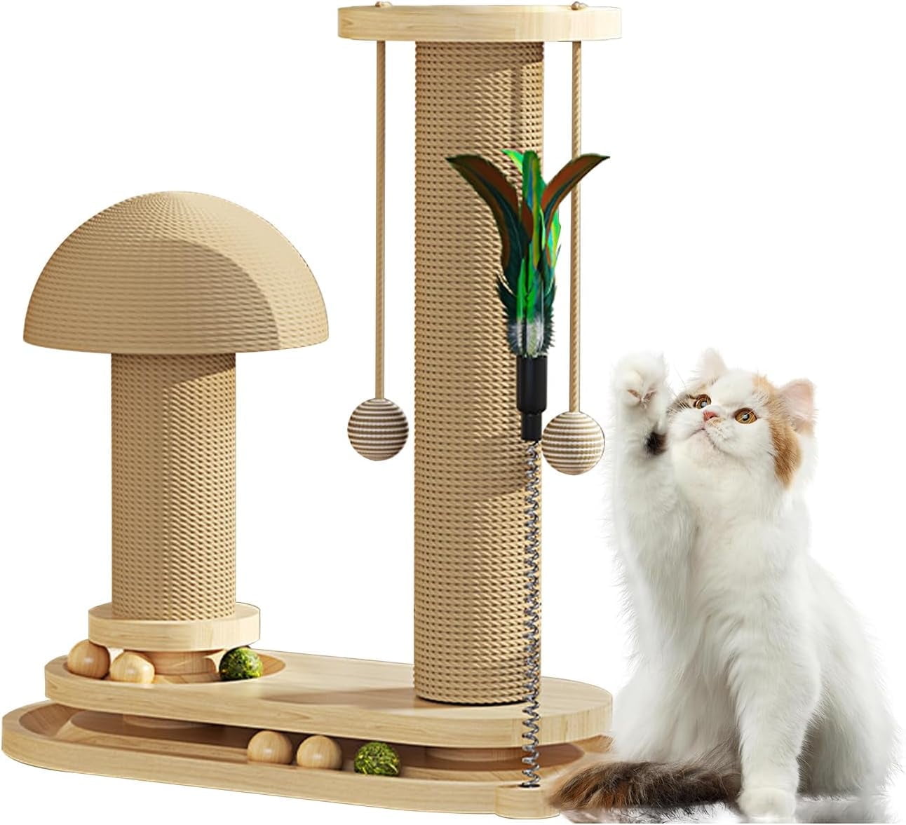 clackibukvyz Cat Scratching Post, Wooden Mushroom Cat Scratcher with 2 ...
