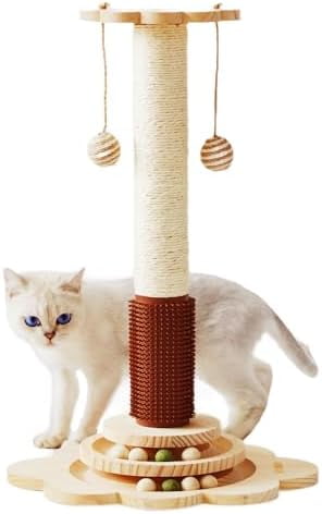 Cat Scratching Post, 4 in 1 Wooden Cat Scratcher Toy, 17.7" Tall ...