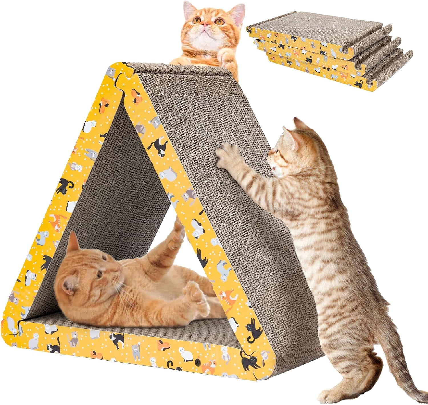 Cat Scratching Post - Foldable - Triangle Shape, 6 Useable Sides, Cat ...