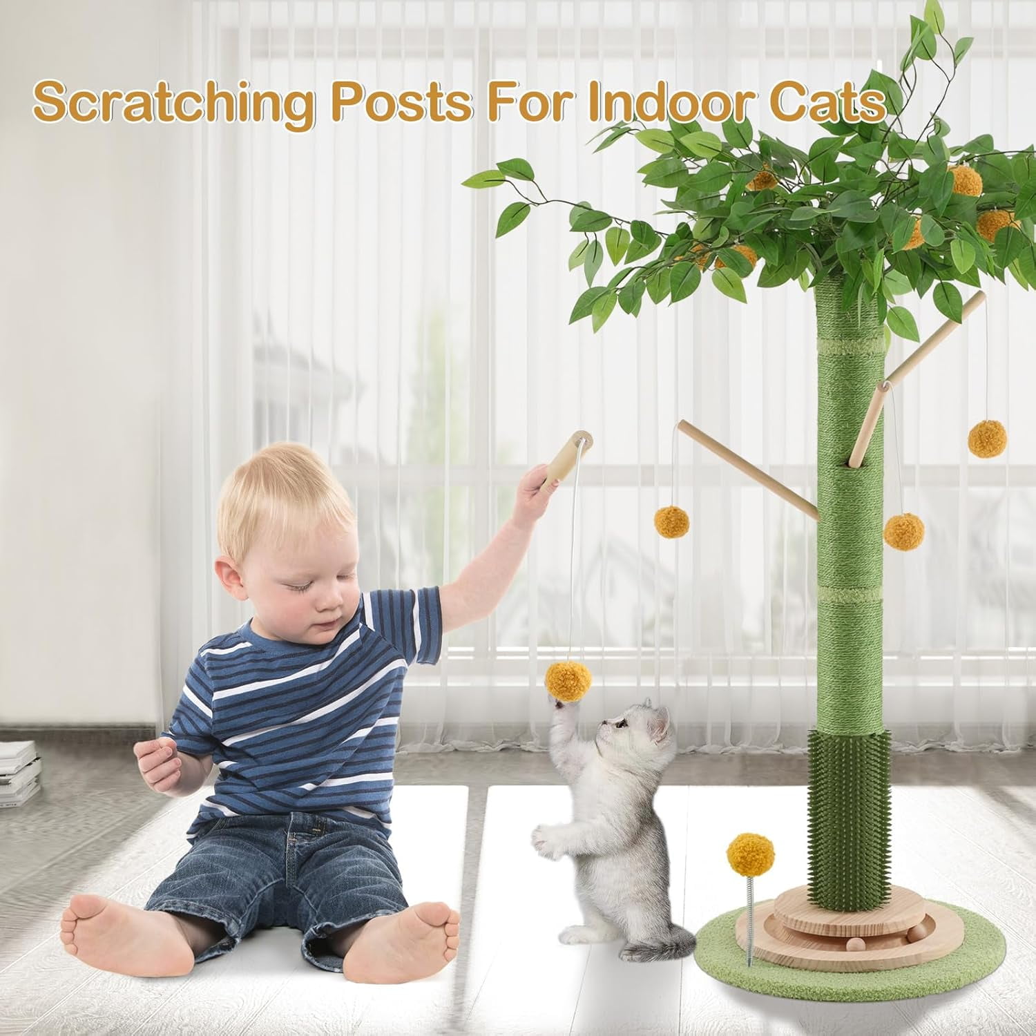 Cat Scratching Post for Indoor Cats Adults, 45 Inch Tall Cat Scratcher ...