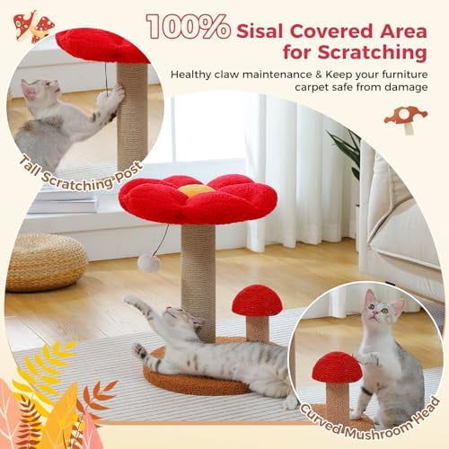 Cat Scratching Post, Mushroom Cat Scratcher Cute Cat Tree Tower with ...