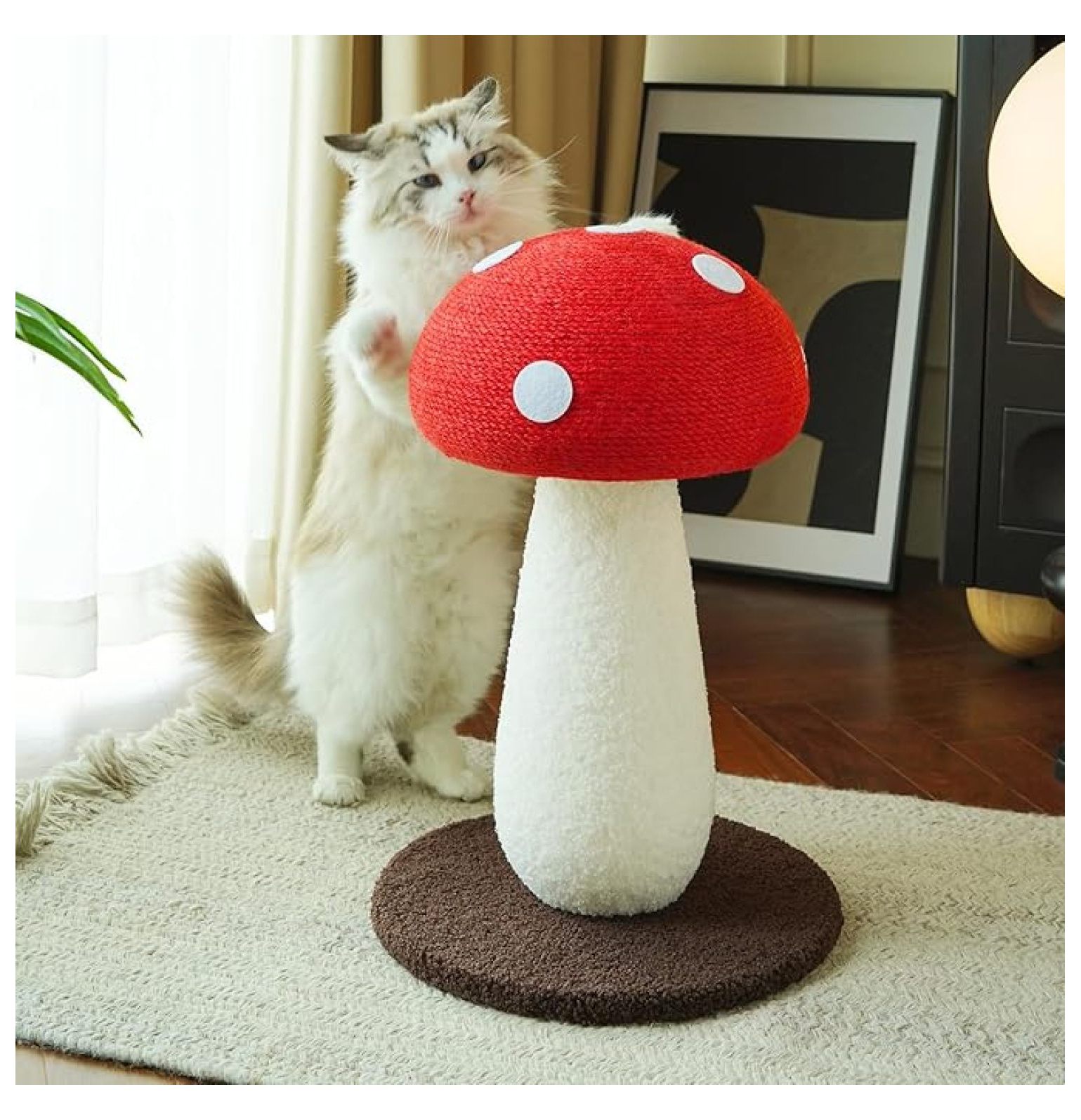 Cat Scratching Post with Mushroom Sisal Top & Plush Teddy Pillar ...
