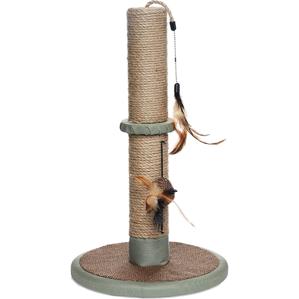 Cat Scratching Post Natural Sea-grass with Hanging Feather Toys Ball ...