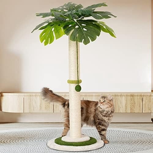 Cat Scratching Post for Space-Saving,35” Tall Modern Monstera 3 Layer ...