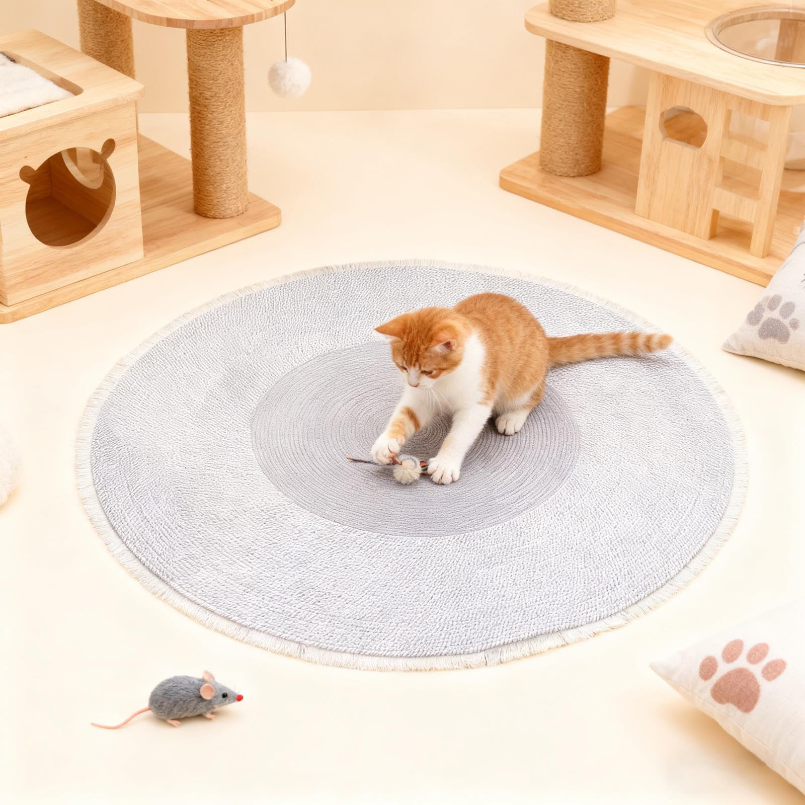 Cat Scratching Rug,Cotton Rope Woven Round Floor Mat for Indoor Cats ...