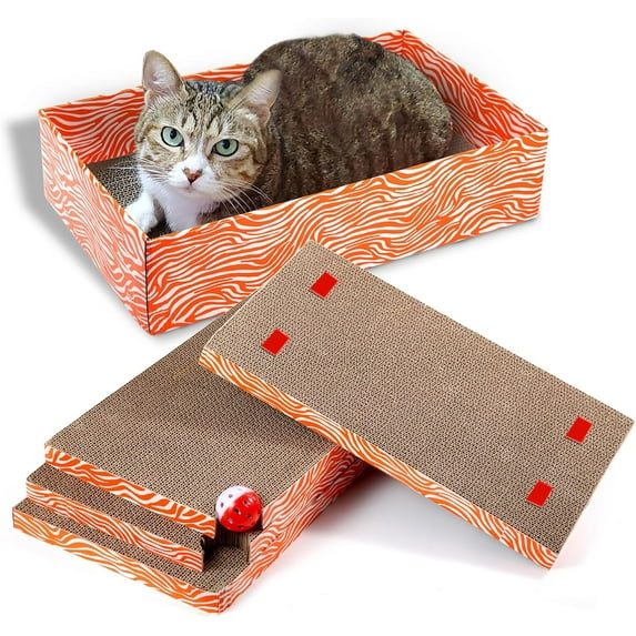 Cat Scrather Box with 4 pcs Large Scratching Cardboard and Toy Ball ...