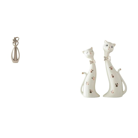 Cat Sculpture Figurine Couple Miniature Ceramic Material Romantic Home ...