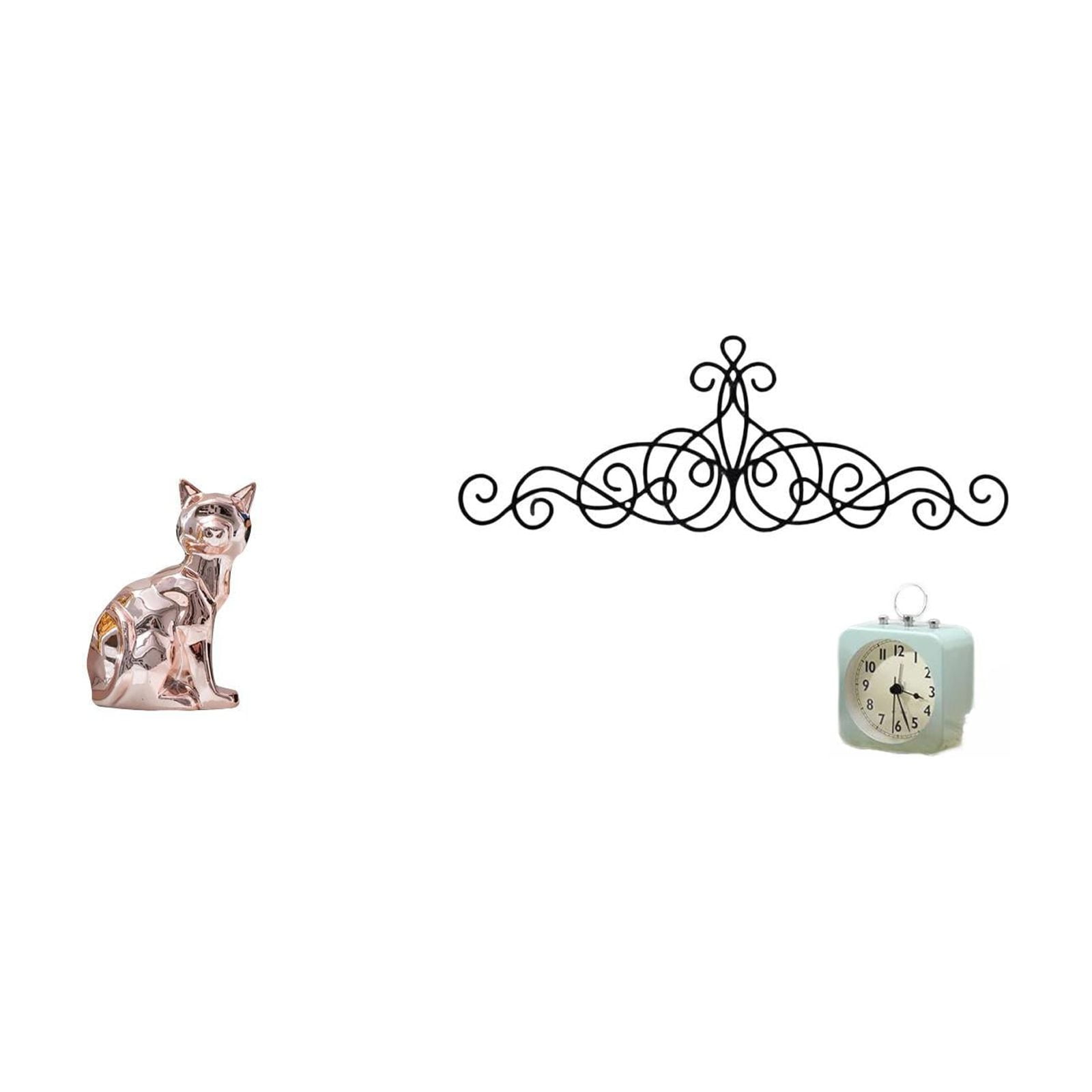 Cat Sculpture Figurine Scroll Metal Art Ceramic Material for Home ...
