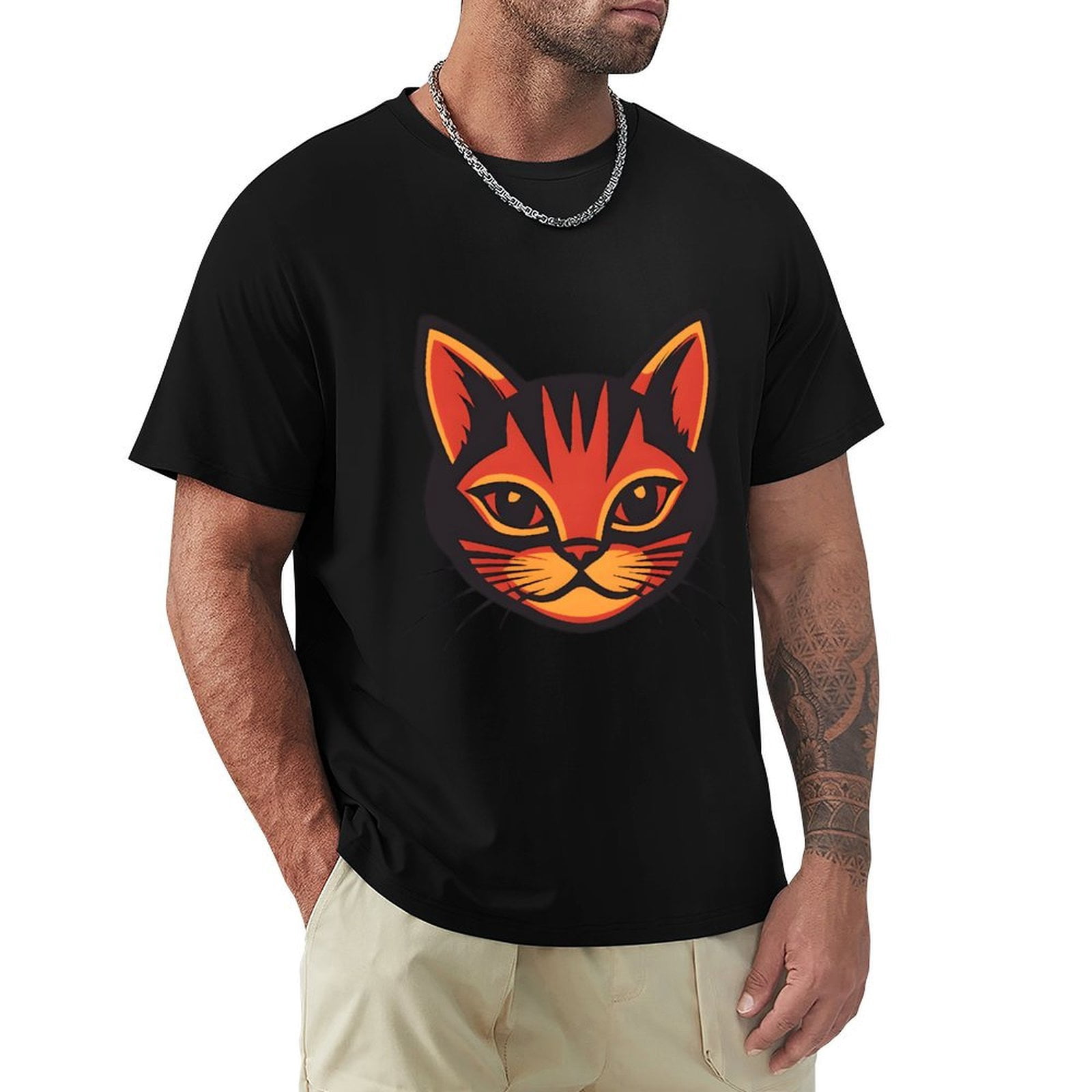 Cat Selfie Men's HD Print Classic Short Sleeve T-Shirts Black 3XL ...