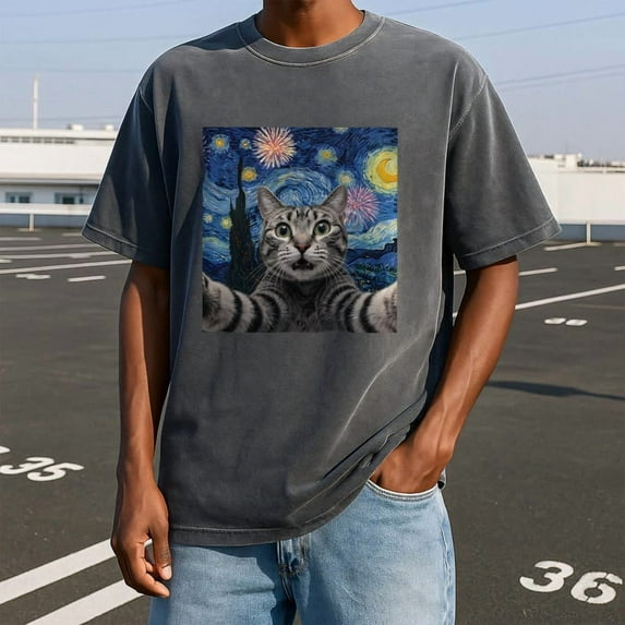 Cat Selfie Starry Night Inspired Art Graphic Shirt Tabby Cat Fine Art ...