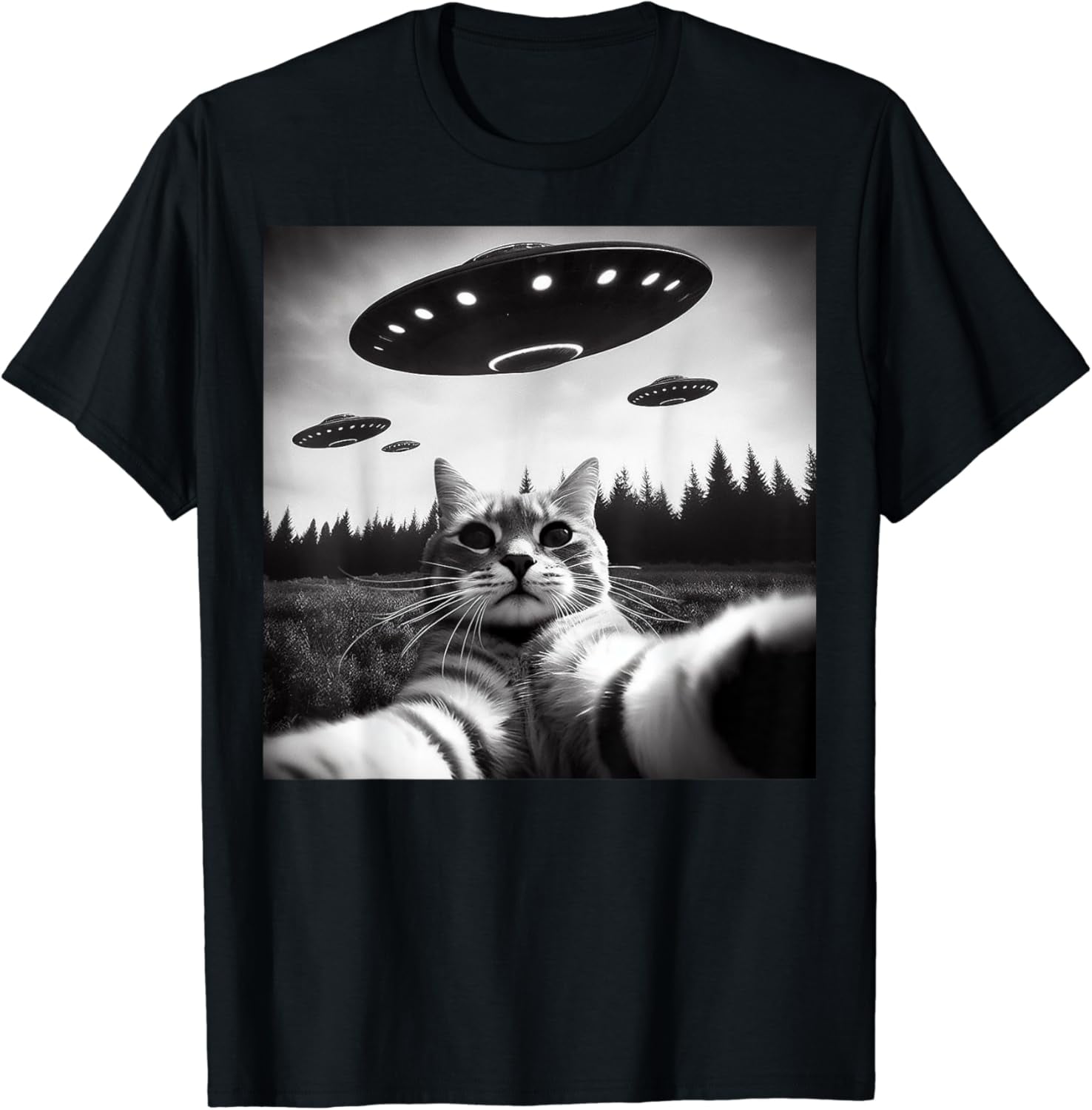 Cat Selfie With Alien UFO Funny Cat Gifts For Men Women Kid T-Shirt ...