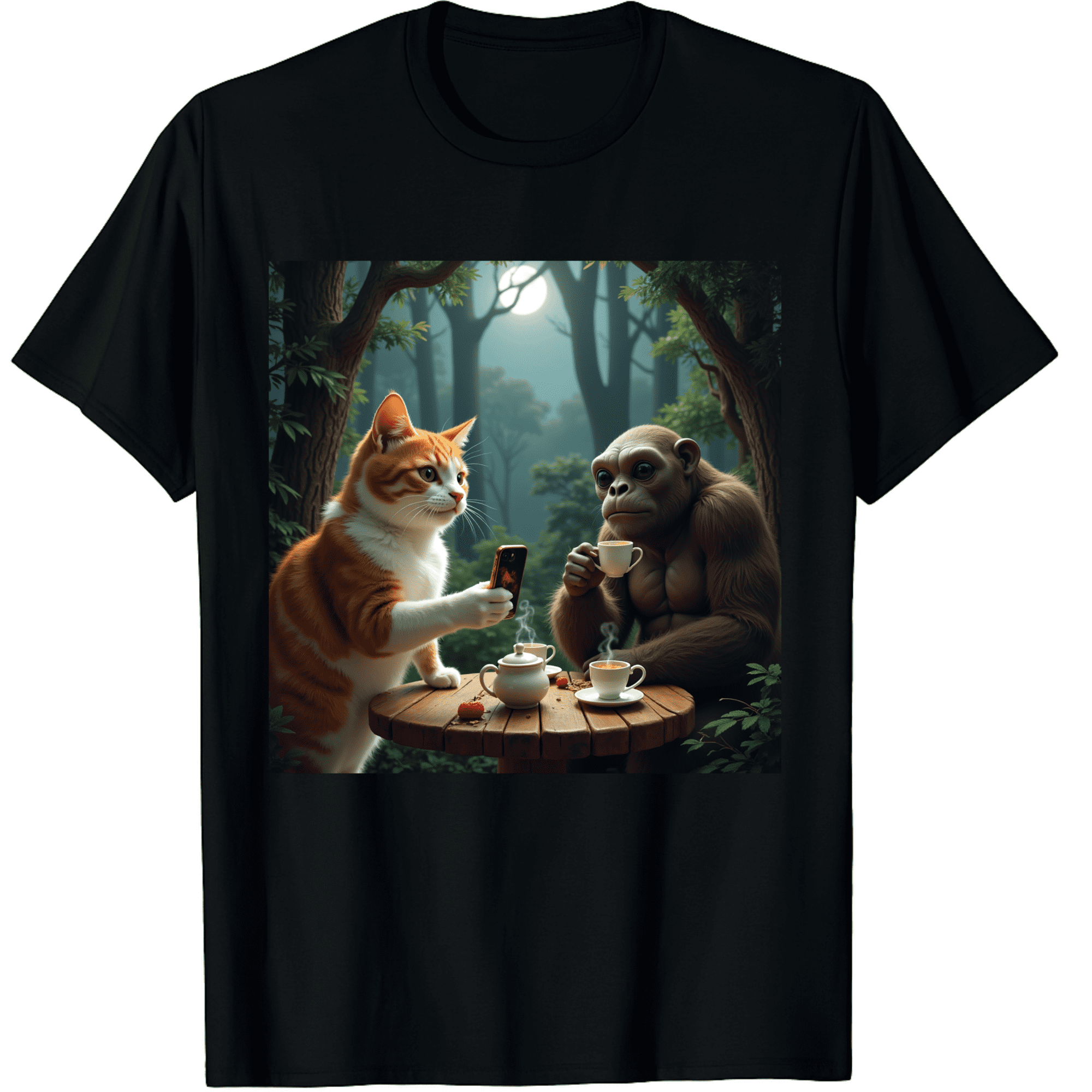 Cat Selfie With Bigfoot Alien Funny Gifts Graphic Black T-Shirt for Men ...