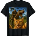 Cat Selfie With Bigfoot Riding T Rex Funny Graphic Animal Humor Unisex ...
