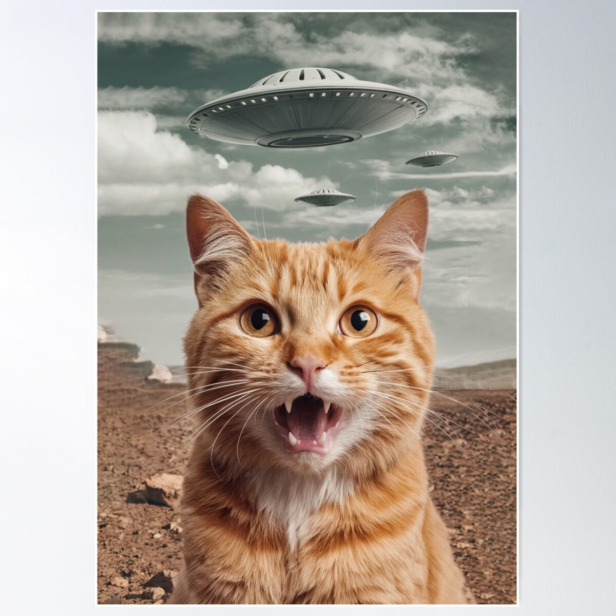 Cat Selfie With Ufo Orange Tabby Cat Ufos - Funny Alien Sci-Fi Cat ...