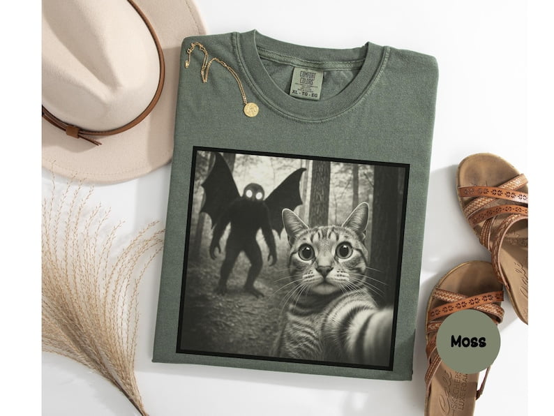 Cat Selfie with Mothman T-Shirt, Funny Paranormal Cryptid Meme, Cat ...