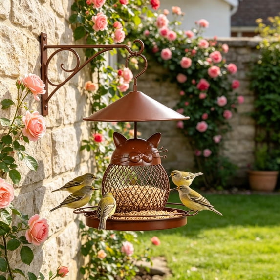 Cat Shape Metal Bird Feeder Hanging Garden Art, Outdoor Wilderness Bird ...