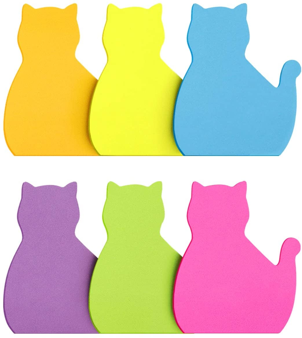 Cat Shape Sticky Notes 6 Color Bright Colorful Sticky Pad 75 Sheets/Pad ...