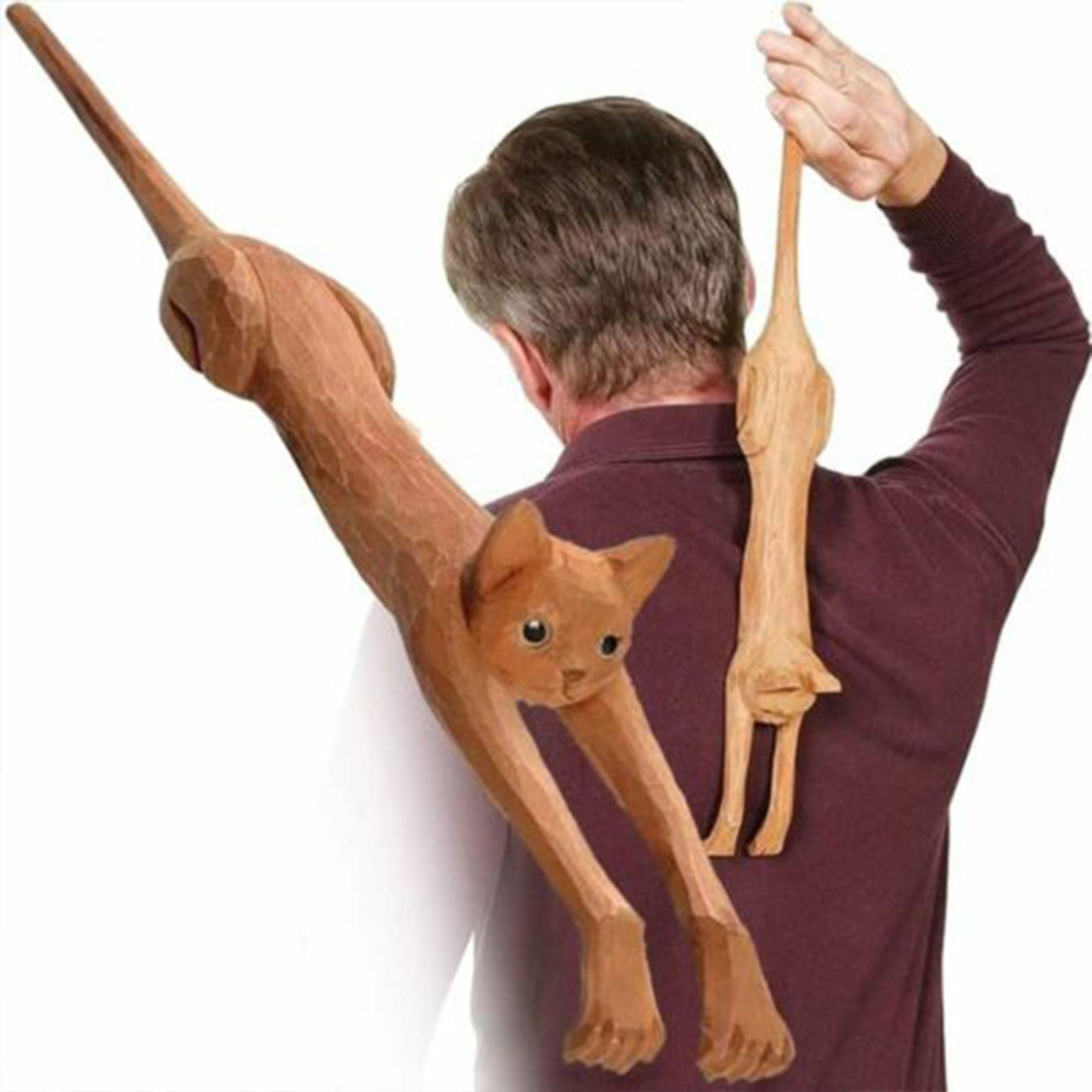Cat-Shaped Back Scratcher Handheld Wooden Back Massage Manual Back ...