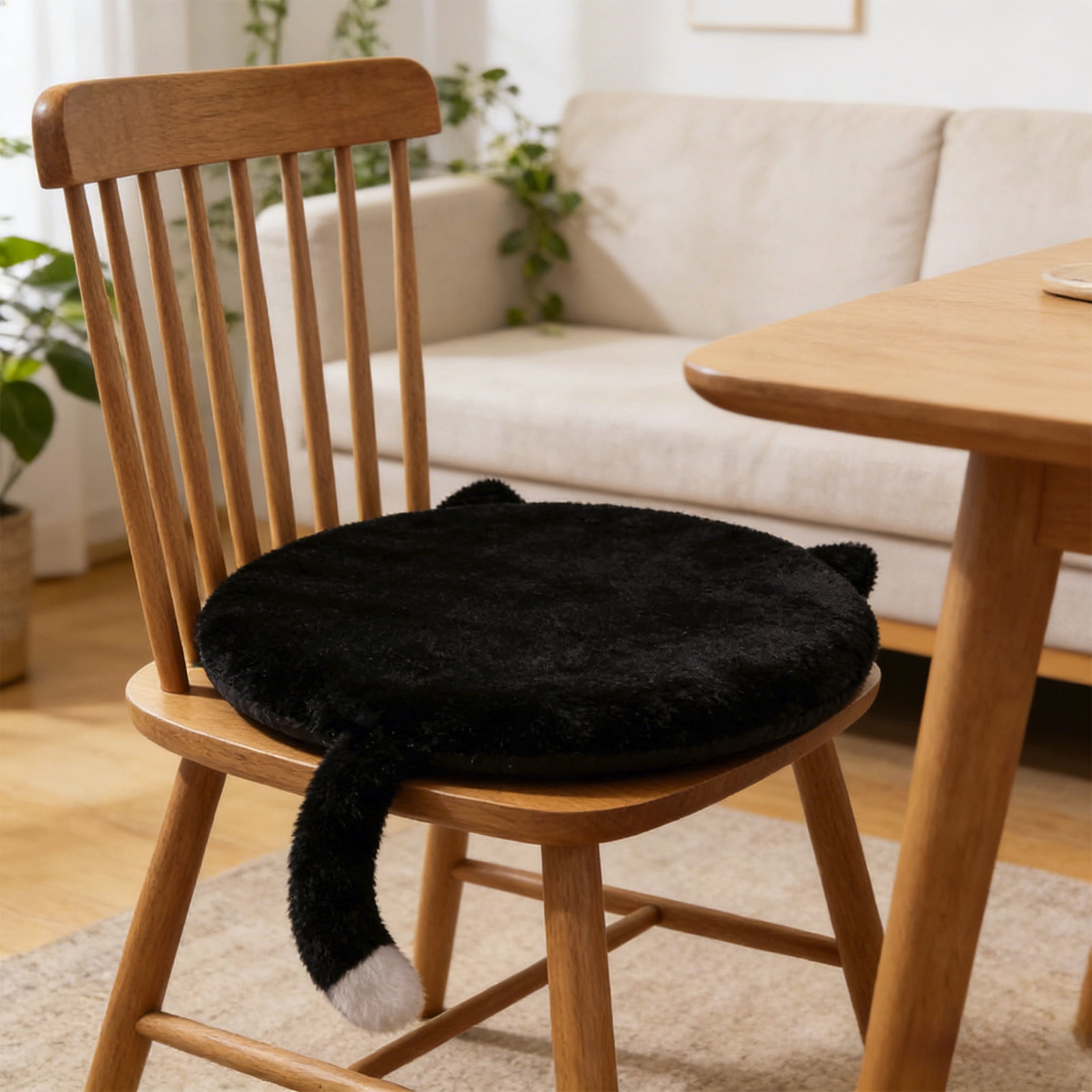 Cat Shaped Chair Cushion Thick Plush Flock Dining Seat Pad with Tail ...