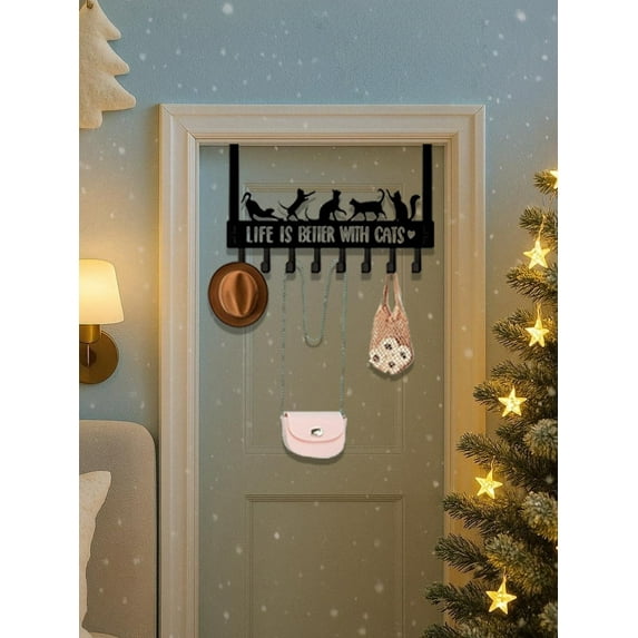 Cat-Shaped Over-The-Door Organizer – 8 Multi-Use Hooks Wall/Door Mount ...