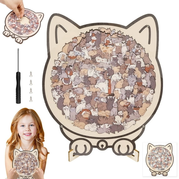 Cat-Shaped Puzzle Coloured Wooden Puzzle in Cat Shape for Adult ...