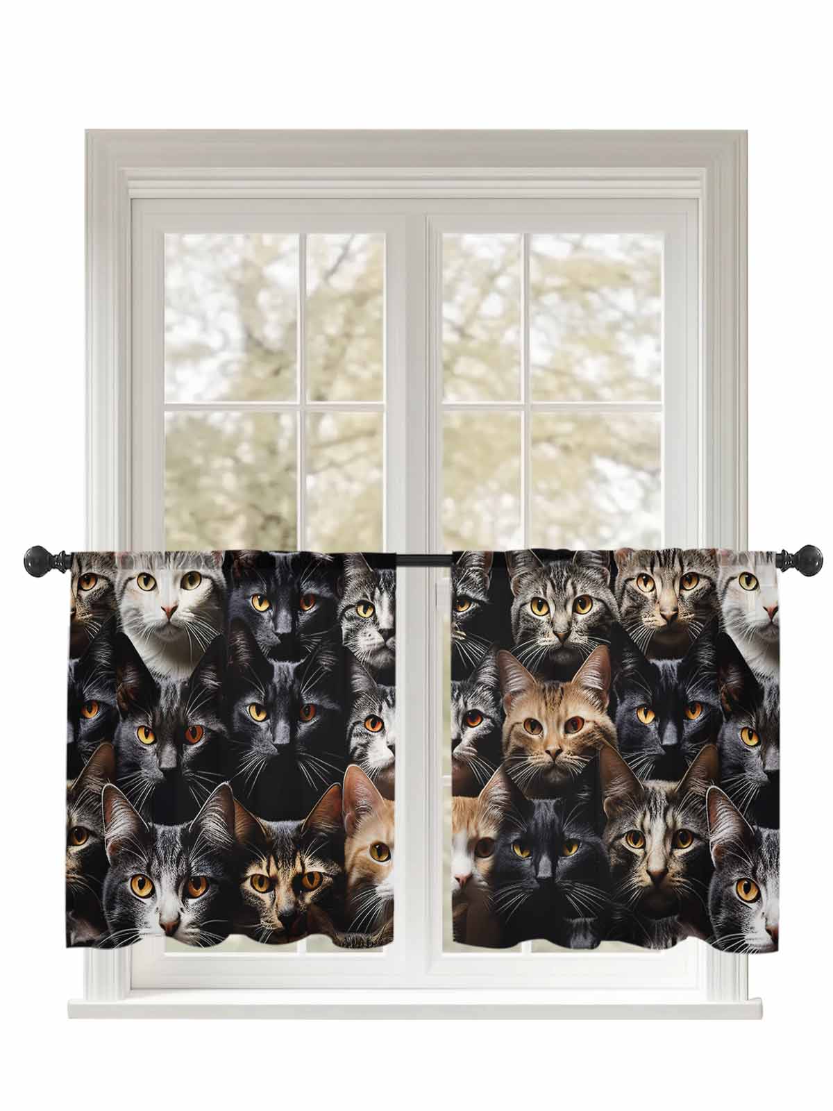 Cat Sheer Curtains 2 Panels Set Pet Animal Cat Ears Eyes Lihgt ...