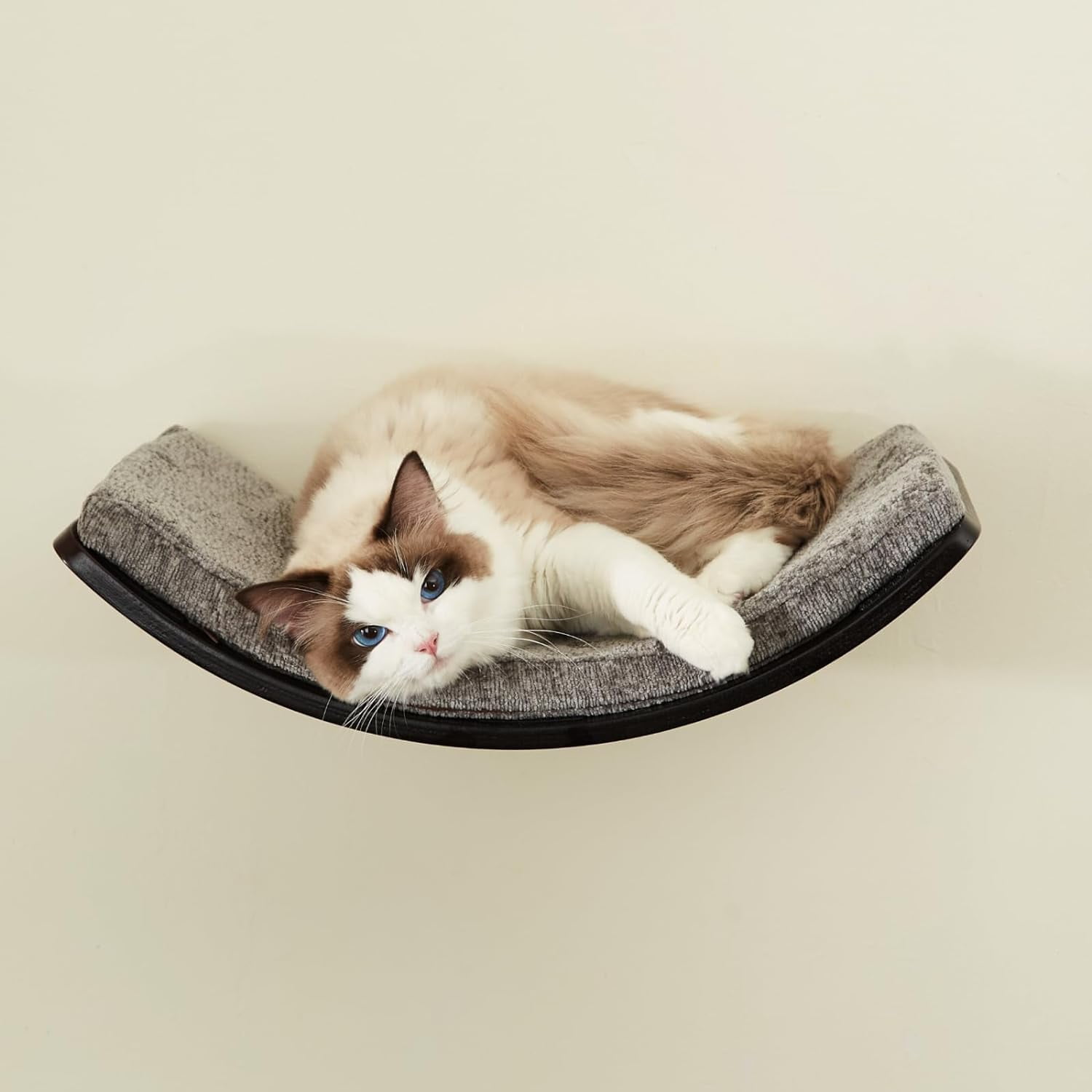 Cat Shelf with Comfortable Cat Cushion - Curved Modern Cat Bed (Large ...