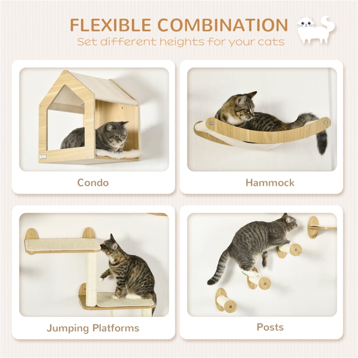 Cat Shelf Set and Cat Tower - Multi-Level Design, Space-Saving for ...