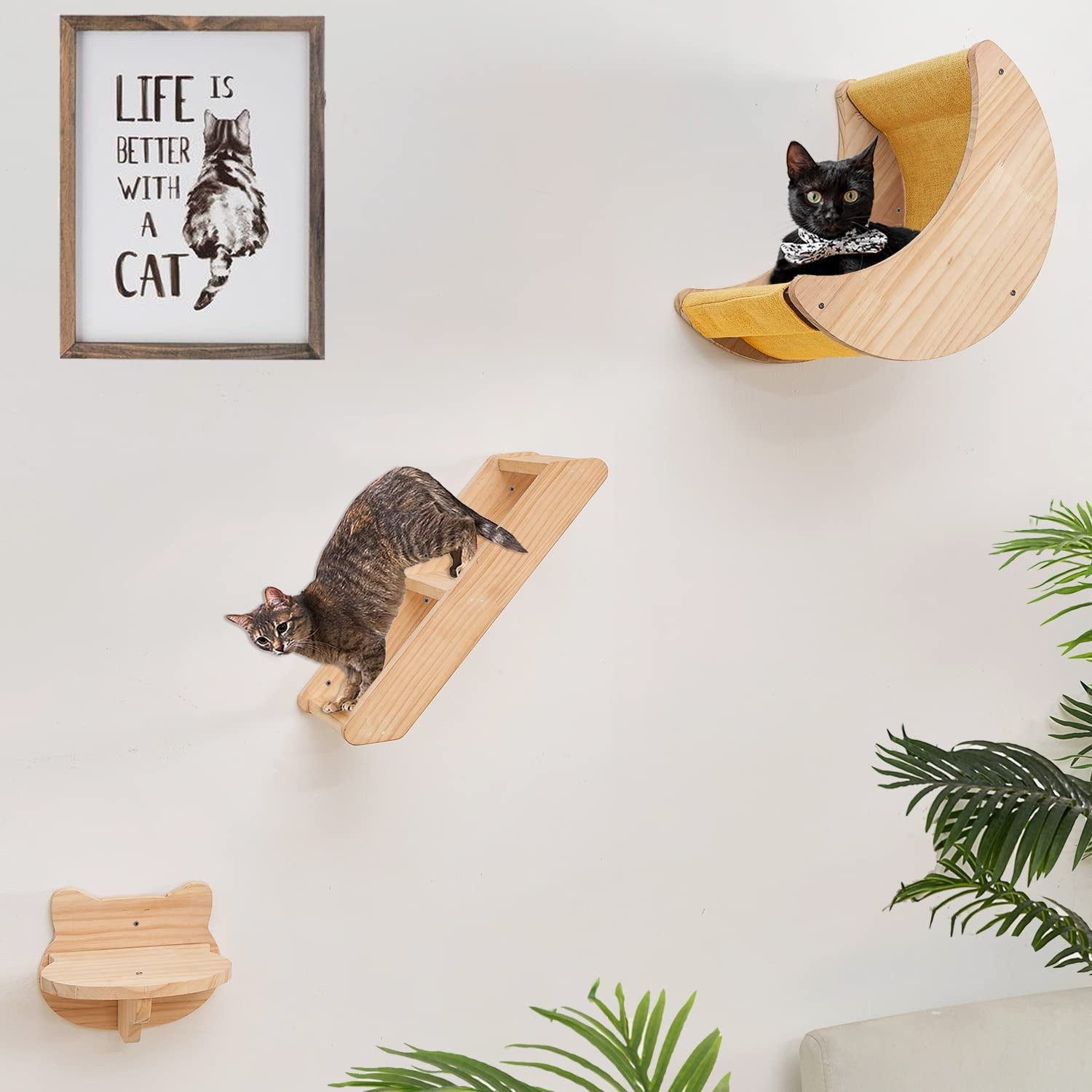 Cat Shelf for Wall Hammock Climbing Shelves and Perches Solid Wood Cat ...