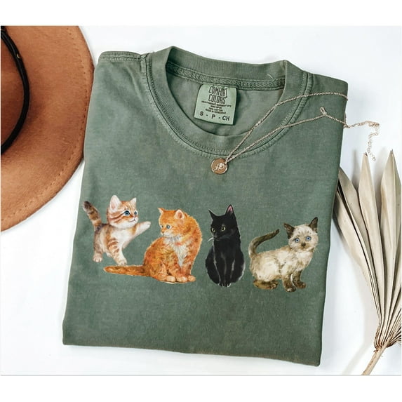 Cat Shirt, Cottagecore Cats Shirt, Floral Kittens, Pressed Flower ...