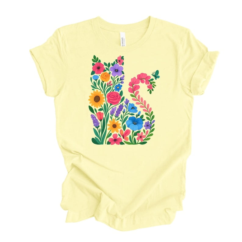 Cat Shirt, Cute Wildflower Cat, Cat Flower Silhouette design, premium ...