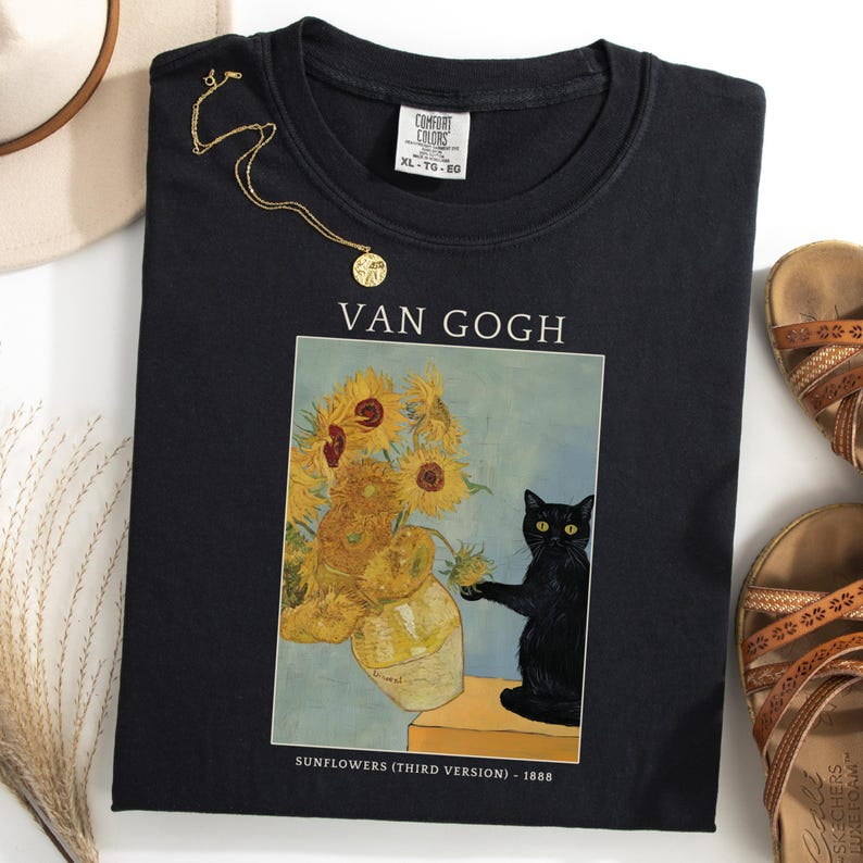 Cat Shirt, Funny Cat Shirt, Van Gogh Shirt, Cat Meme Shirt, Black Cat T ...