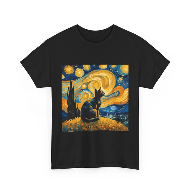 Cat Shirt, Starry Night Cat Shirt, Vintage Black Cat Shirt L - Walmart.com