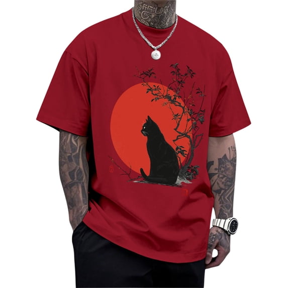 Cat Shirts for Men Black Cat Graphic Short Sleeve Japanese T Shirt ...