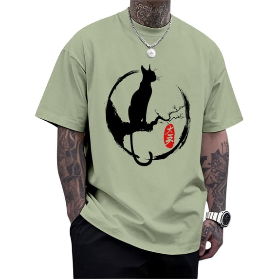 Cat Shirts for Men Crew Neck Short Sleeve Cotton T Shirts Fashion ...