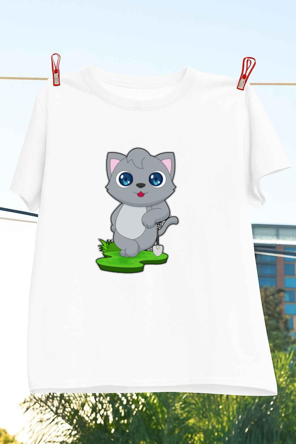 Cat Shovel Funny Kitty Digging Cartoon Graphic T-Shirt up to 5XL ...