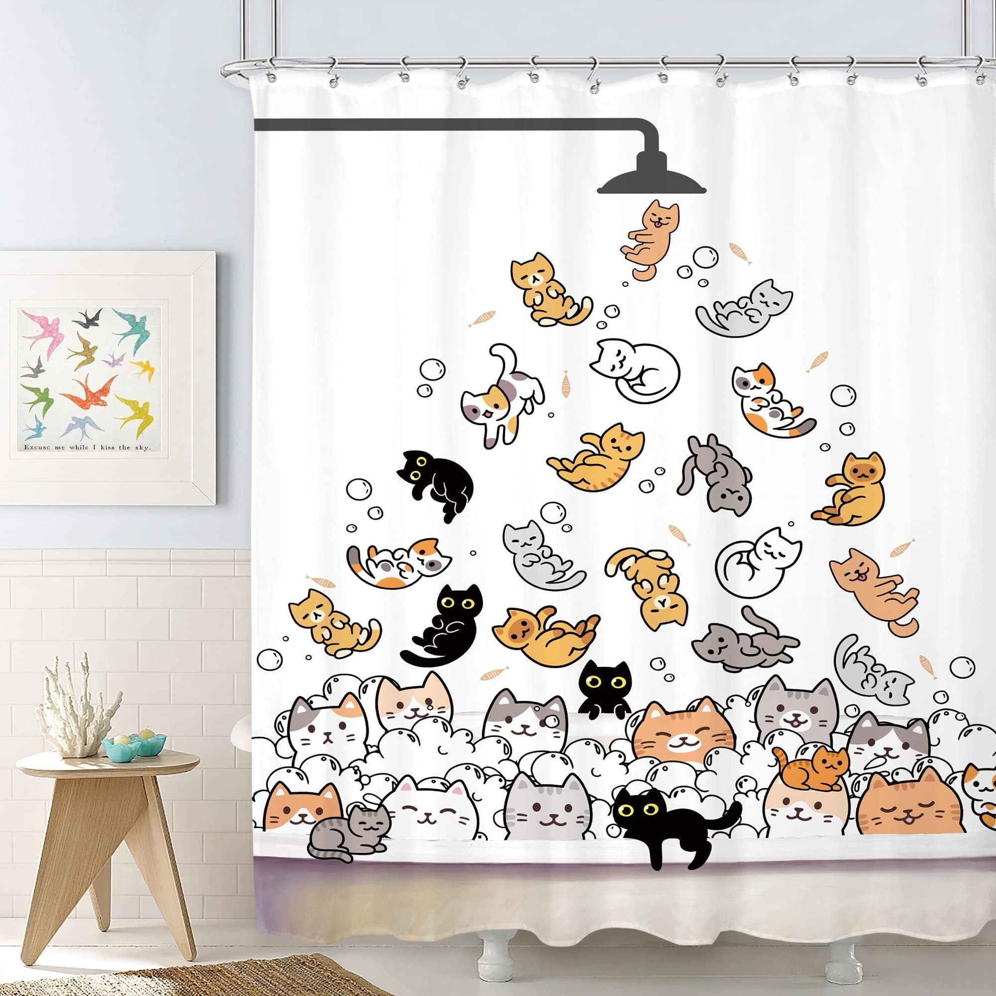 Cat Shower Curtain for Kids Children 60Wx72L Inch Cute Shower Curtain ...