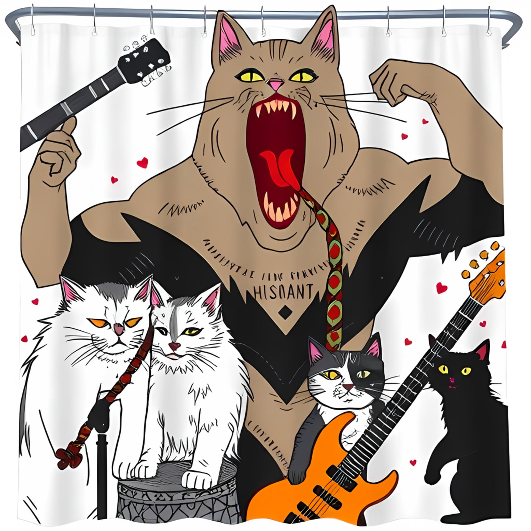 Cat Shower Curtain - Muscular Tattooed Cat with Backup Singers ...
