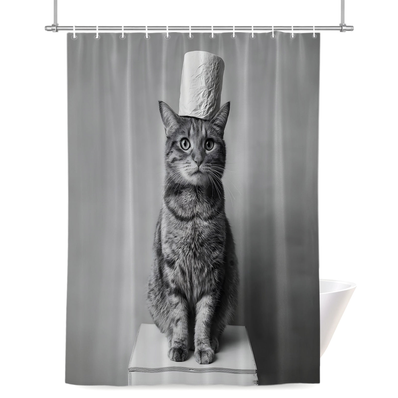 Cat Shower Curtain, Toilet Paper Funny Animal Waterproof Shower Curtain ...
