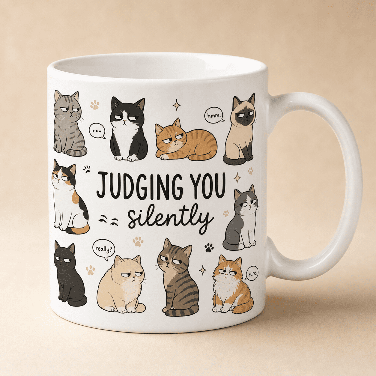 Cat Side-Eye Meme Mug, Judging You Silently 2D Flat Mug, Funny Cat ...