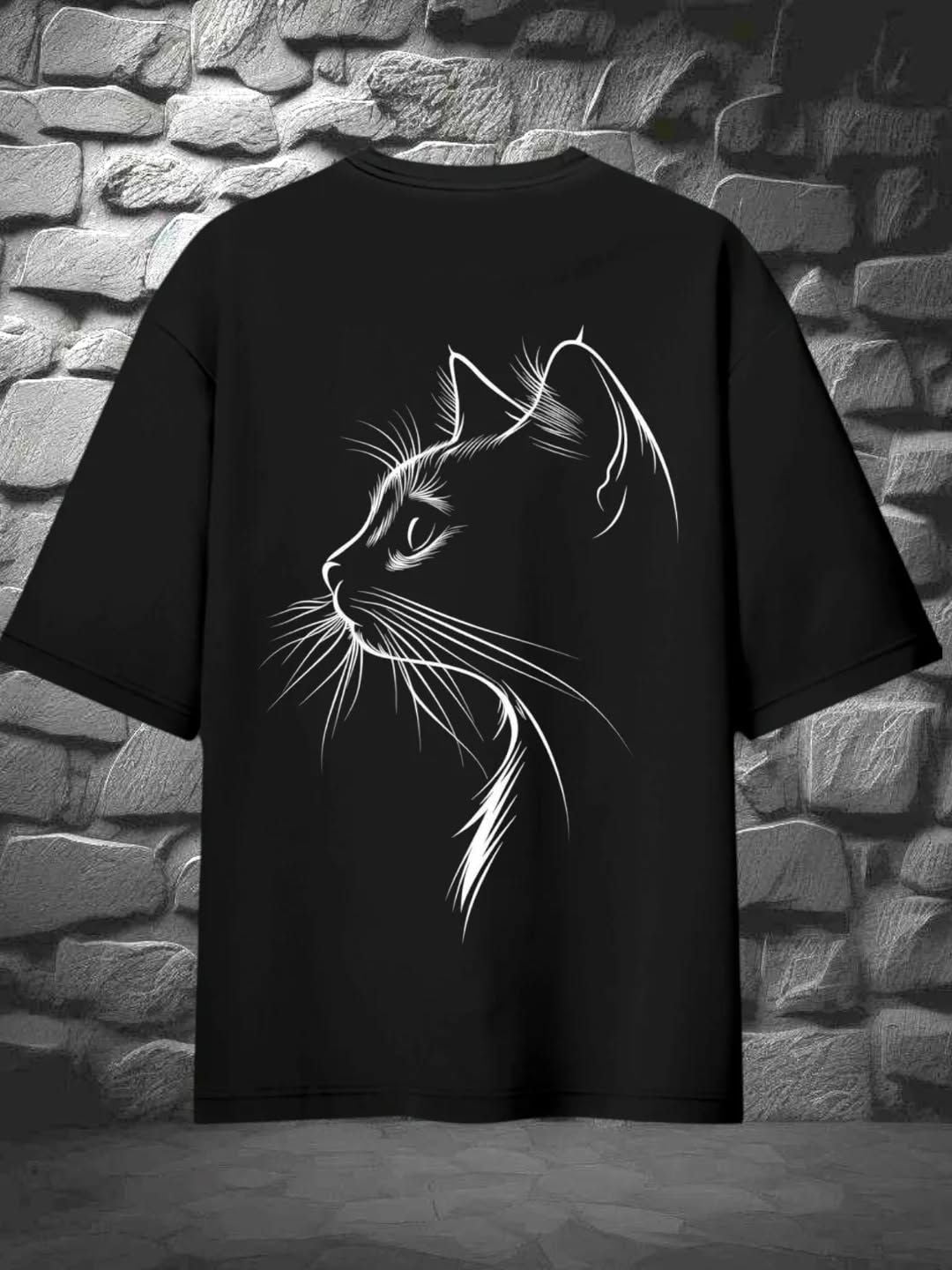 Cat Side Profile Line Art Graphic Tee Elegant Feline Outline ...