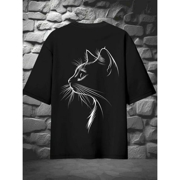 Cat Side Profile Line Art Graphic Tee Elegant Feline Outline ...