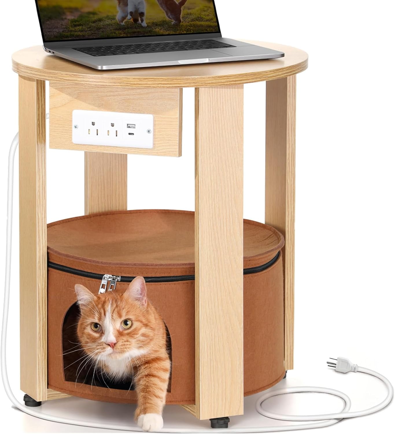Cat Side Table House End Table with Charging Station Peekaboo with ...