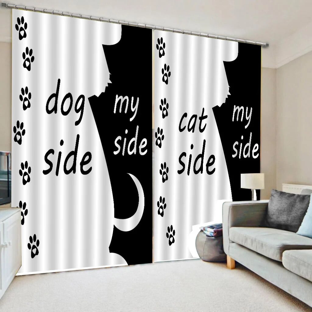 Cat Side Window Drapes Women Curtains Black and White Cat Lovers Window ...