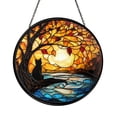 Cat Silhouette Autumn Scene Stained Glass Window Suncatcher Circular ...