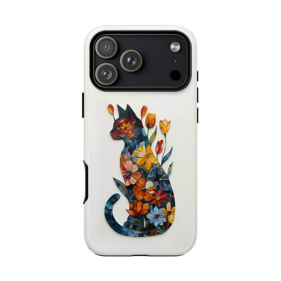 Cat Silhouette Floral Stained Glass Artistic Print Case for iPhone 17 ...