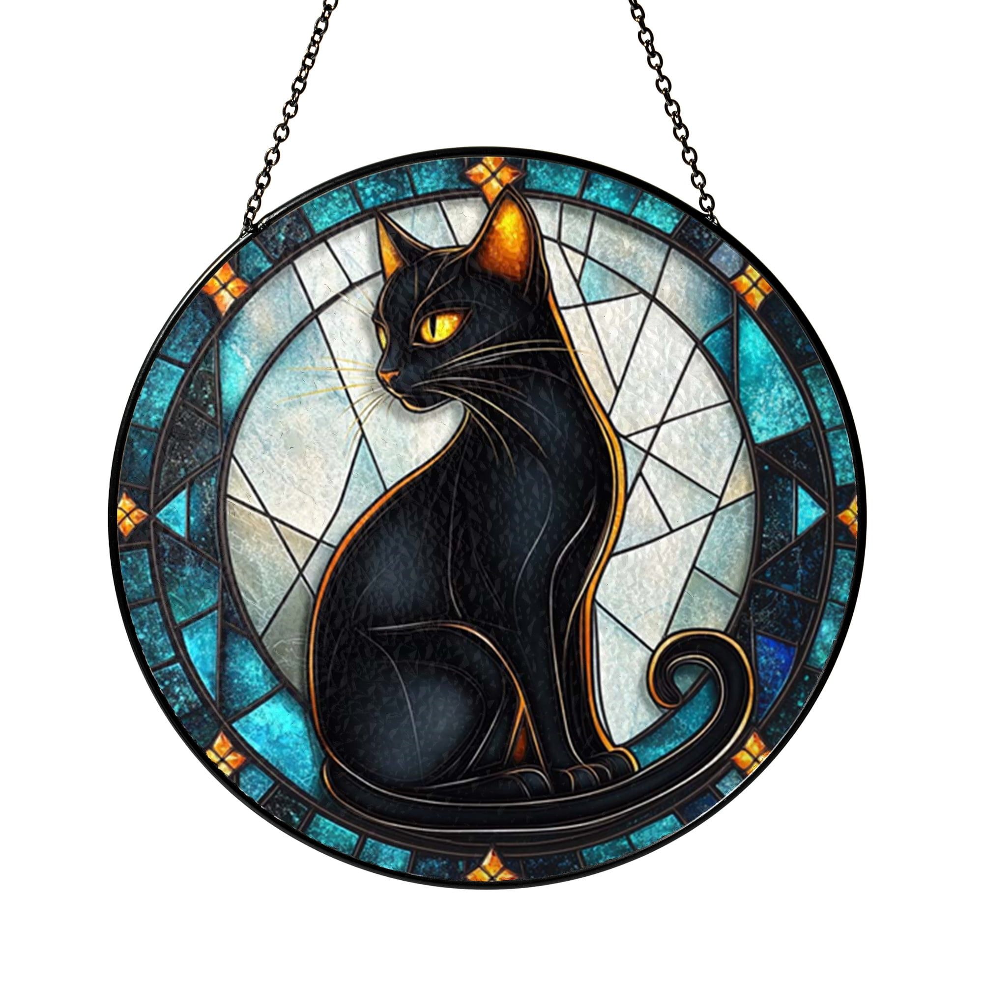 Cat Silhouette Moon Scene Stained Glass Suncatcher – Decorative Window ...
