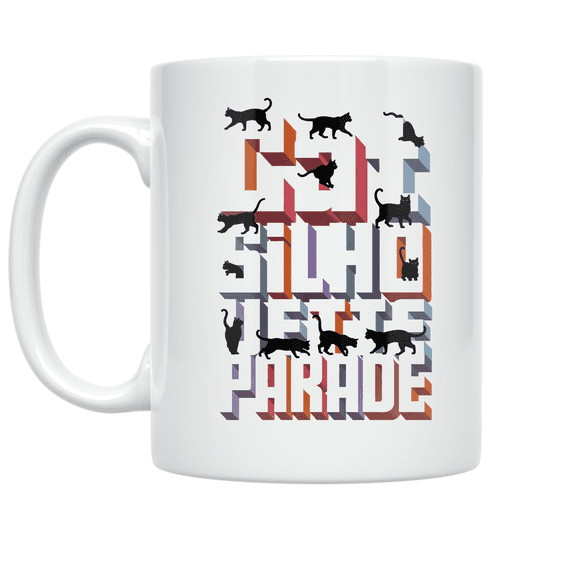 Cat Silhouette Parade Design - Cat Lover - 11 oz Ceramic Coffee Mug ...