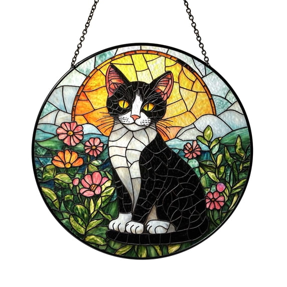 Cat Silhouette Stained Glass Style Suncatcher Window Hanging Decor ...