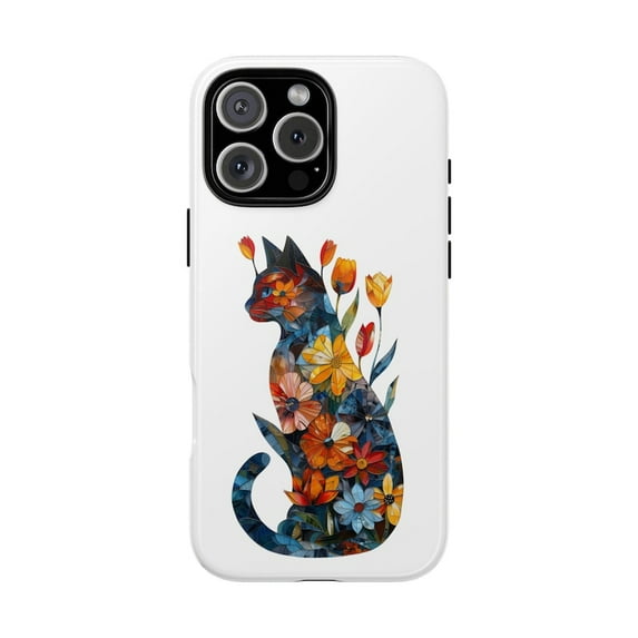 Cat Silhouette in Floral Stained Glass Artistic Style Phone Case for 17 ...